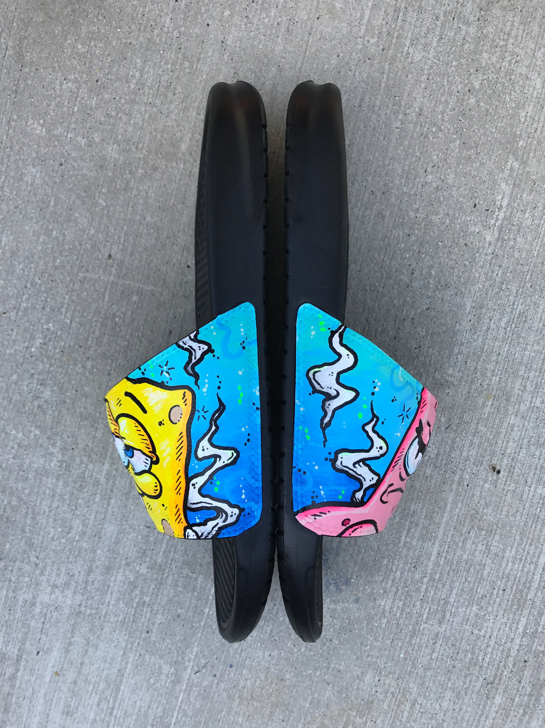 Spongebob Custom Hand Painted Nike Slides – chadcantcolor