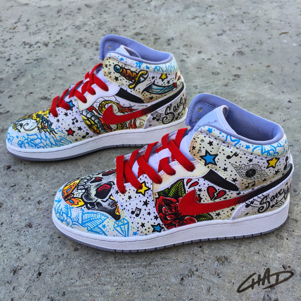 Tattooed - Custom Hand Painted Jordan retro 1's – chadcantcolor